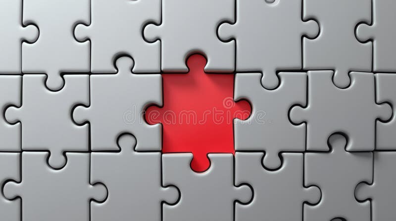 Grey Puzzle Pieces with Red Missing Piece Stock Illustration ...