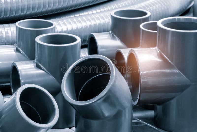 Grey Pvc Plumbing Pipes Corners Background Closeup Stock Image - Image ...