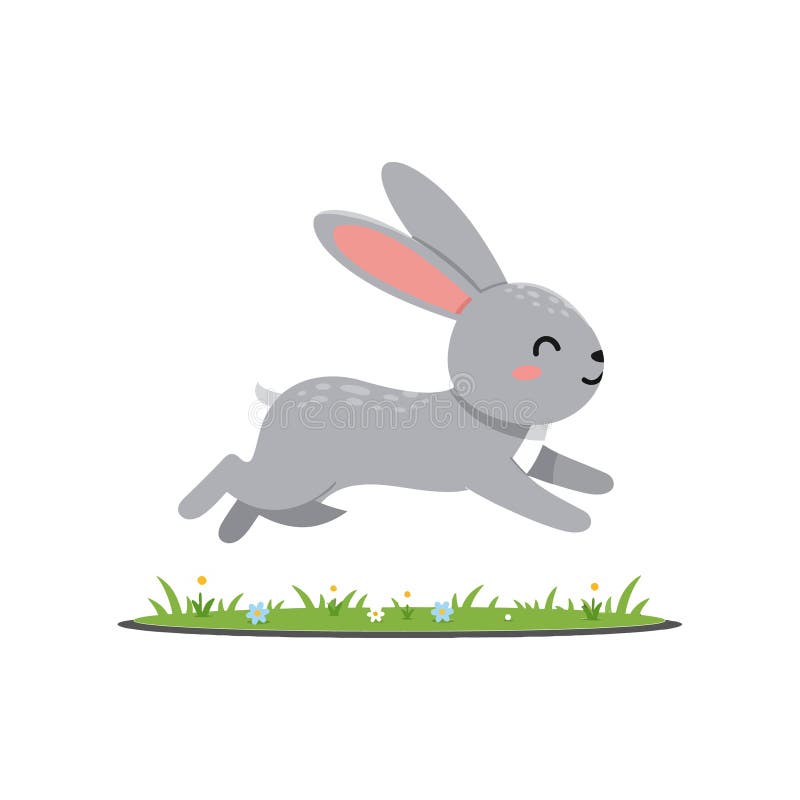 Grey Rabbit Hopping Joyfully in Flat Design Vector Art Stock Vector ...