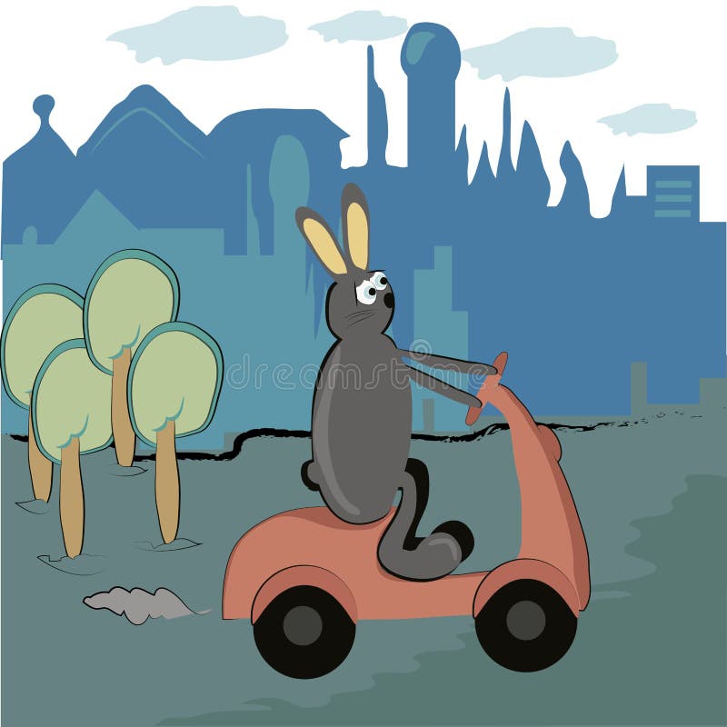 Grey Rabbit and Its Motorcycle Stock Vector - Illustration of cartoon ...