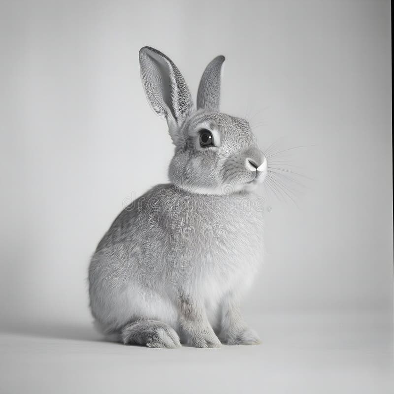 A Grey Rabbit Sitting on a White Background Stock Illustration ...