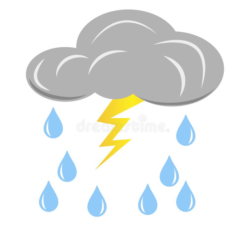 Grey Rain Cloud With Lightning And Raindrops. Vector Design Element ...
