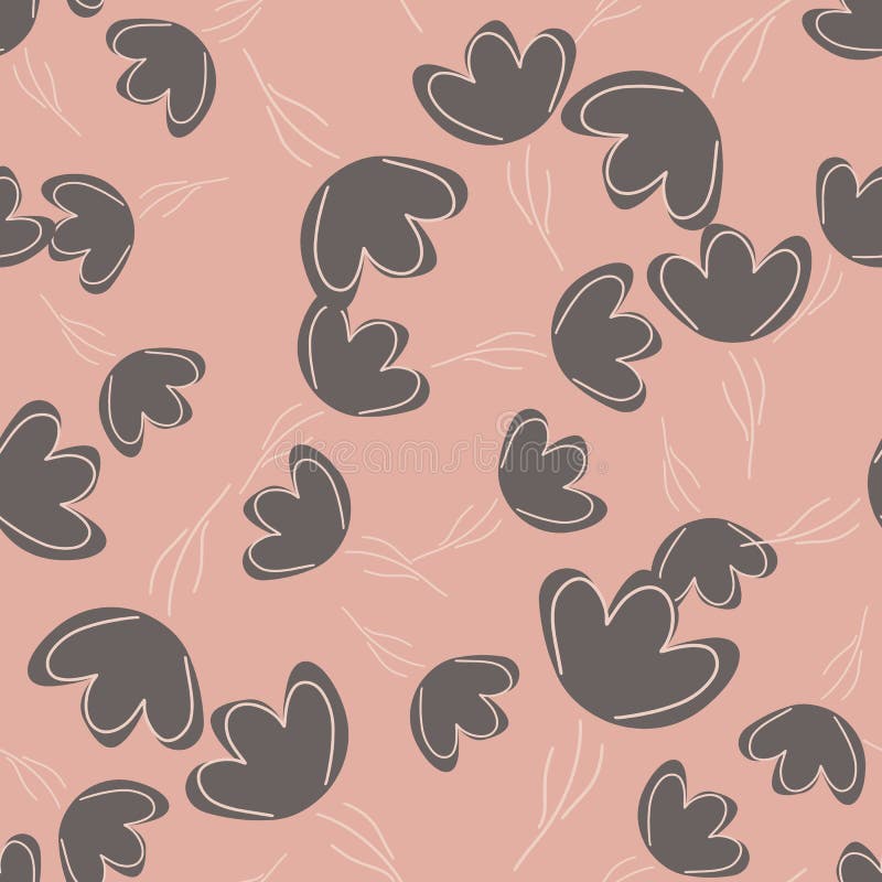 Grey Random Flowers Abstract Seamless Pattern in Doodle Style. Pink ...