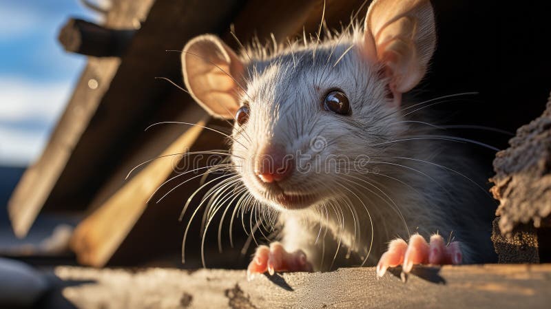 Sunset Rat: a Detailed Close-up Peeking Out of a Building Stock ...
