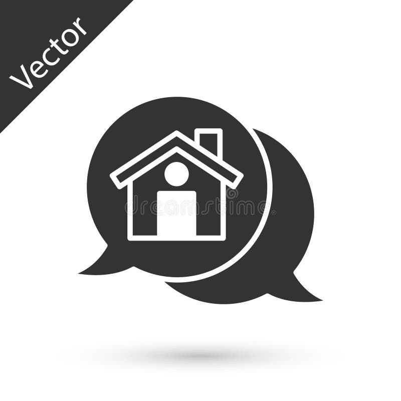 Grey Real Estate Message House in Speech Bubble Icon Isolated on White ...