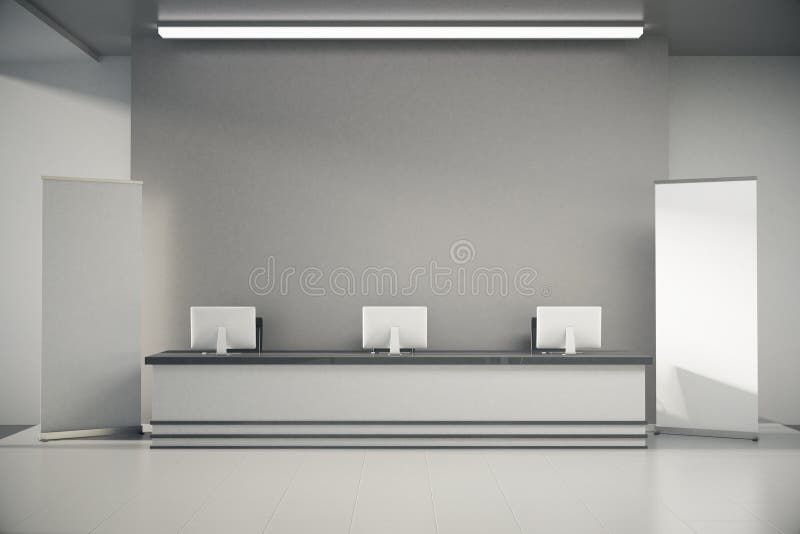 Grey reception desk stock illustration. Illustration of contemporary ...