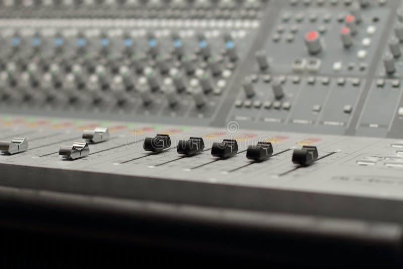 Recording Studio Mixing Desk at an Angle with Focus on Faders Stock ...
