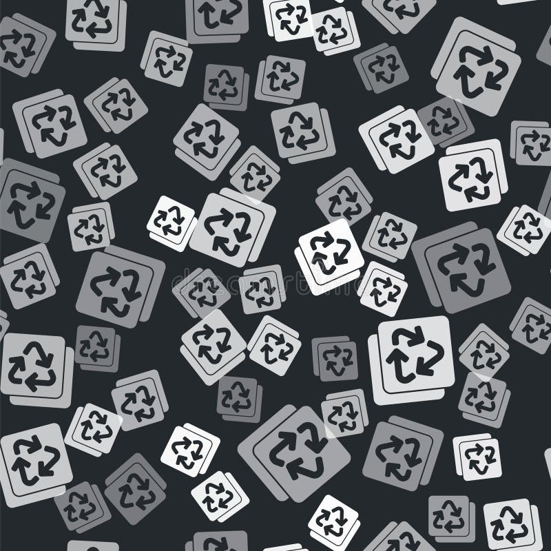 Grey Recycle Symbol Icon Isolated Seamless Pattern on Black Background ...
