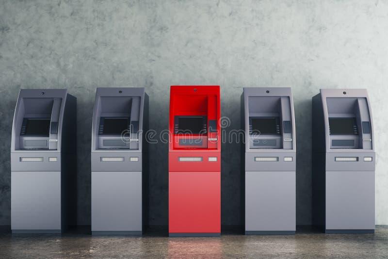Grey and Red ATM in Concrete Interior Stock Illustration - Illustration ...