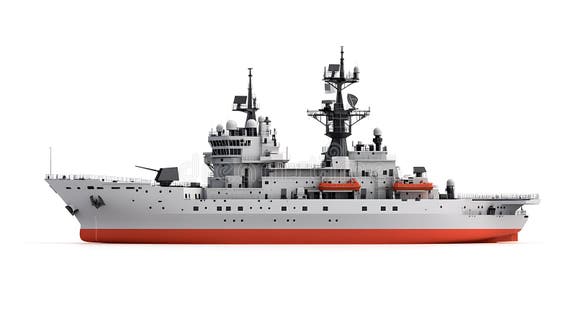 Grey and Red Naval Ship on White Background Stock Illustration ...