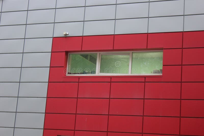 Grey and Red Wall with Narrow Rectangular Window Stock Photo - Image of ...