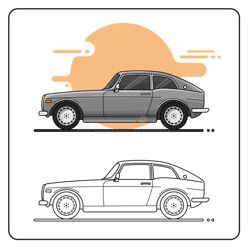 Grey Retro Car Side View Easy Editable Stock Vector - Illustration of ...