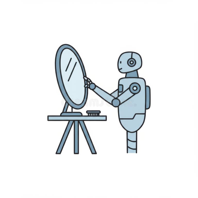Grey Robot Grooming at Vanity with Mirror Stock Illustration ...