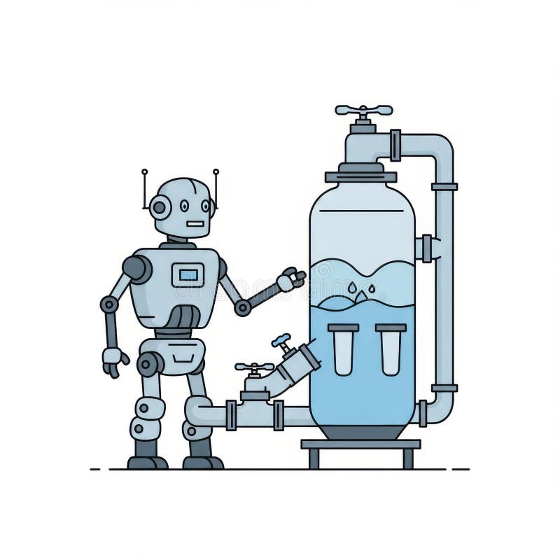 Grey Robot Operating Water Filtration System Stock Illustration ...