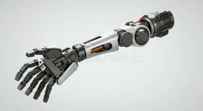 Grey Robotic Arm Reaching Out with Black and Orange Joints Stock ...