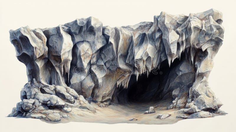 Grey Rock Cave Formation with Stalactites Stock Illustration ...
