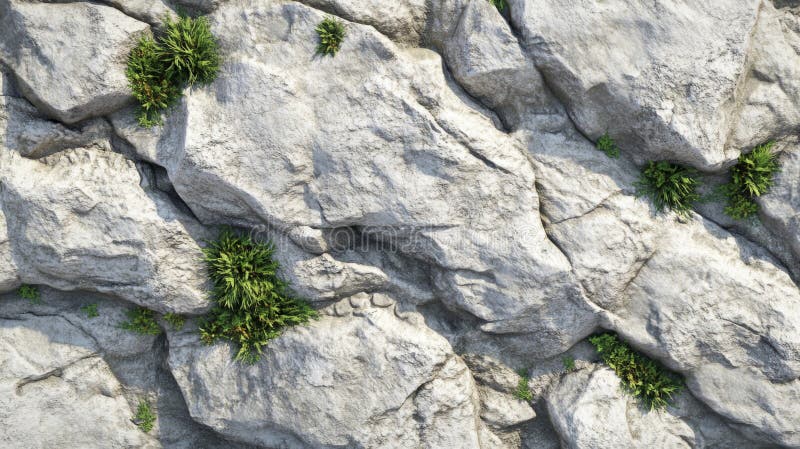 Grey Rock Face with Patches of Green Vegetation Stock Illustration ...