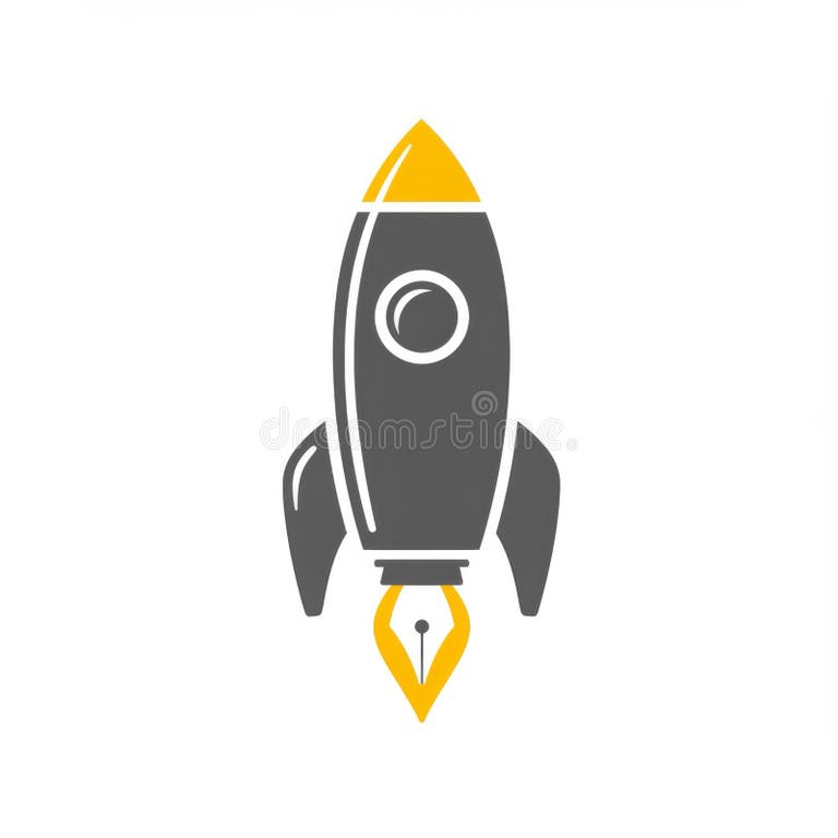 Grey Rocket with Gold Pen Nib on White Background Stock Illustration ...