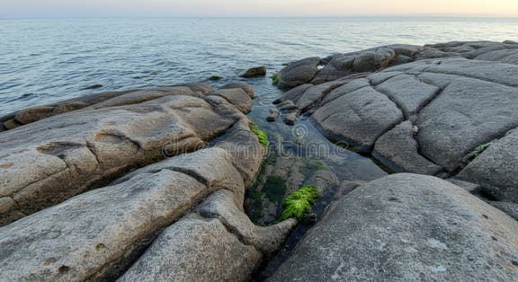 Grey Rocks and Tidal Pool by the Sea Stock Illustration - Illustration ...