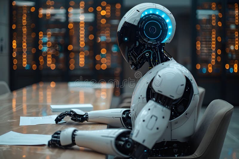 Grey Room Collaboration: a Human-Robot Team at Work Stock Illustration ...