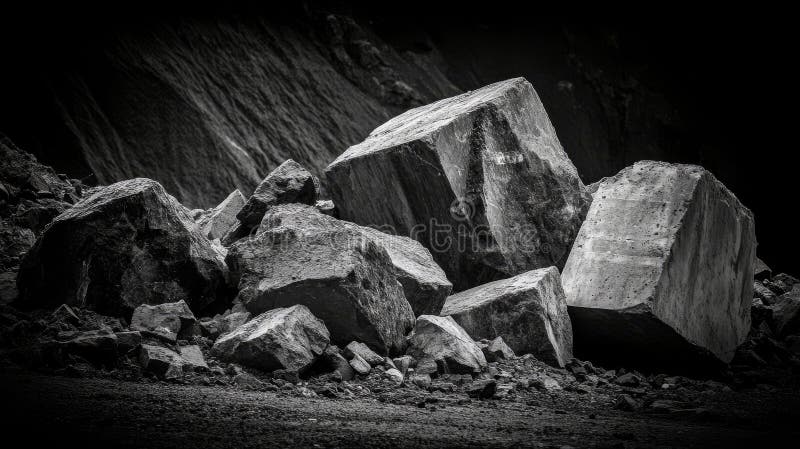 Grey Rubble from Demolition Debris Piles Up To Create a Crumbled ...