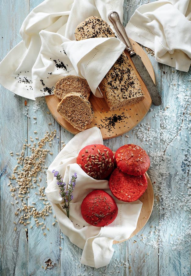 Whole Grain Wheat Bread and Beetroot Brioche Buns. Stock Image - Image ...