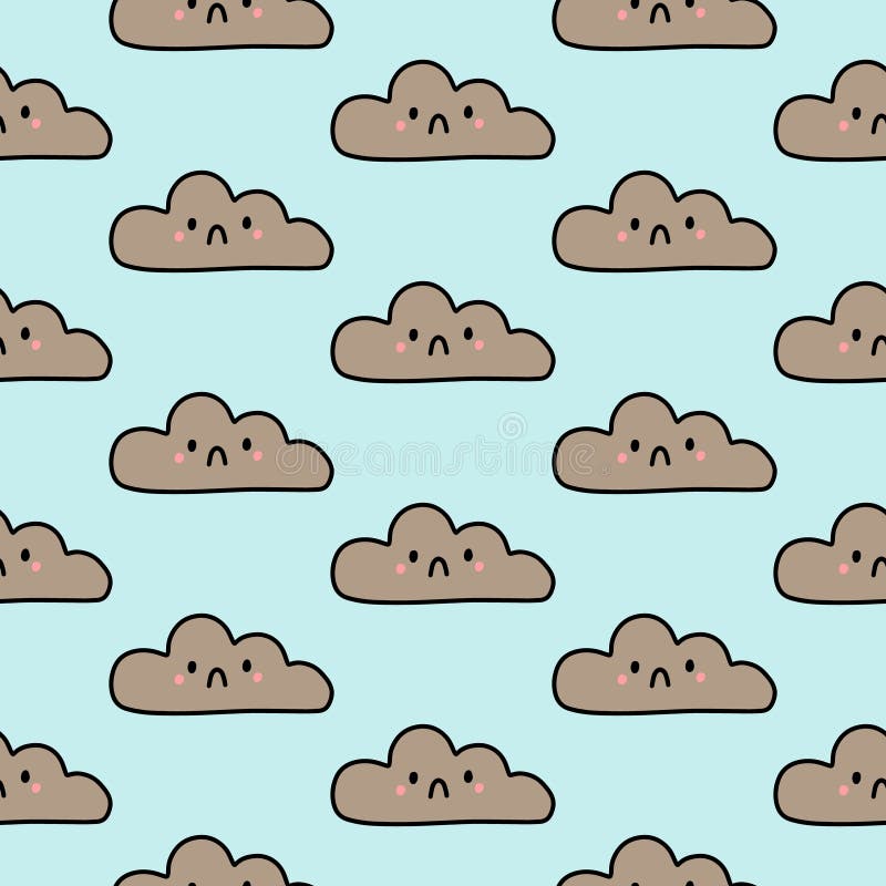 Grey Sad Clouds on Blue Sky Hand Drawn Seamless Pattern Stock Vector ...