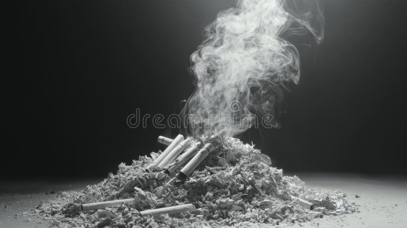 Grey Scale Cigarette Ash Pile with Smoke Stock Illustration ...