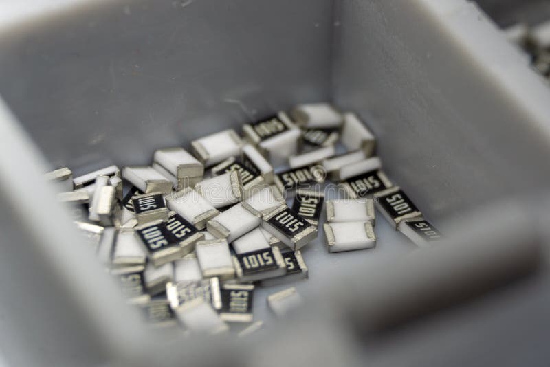 Grey Scattered Microscopic SMT Surface Mount Chip Resistors Sorted in ...