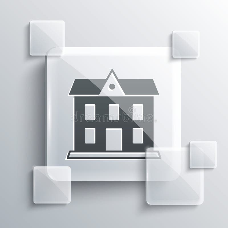 Grey School Building Icon Isolated on Grey Background. Square Glass ...