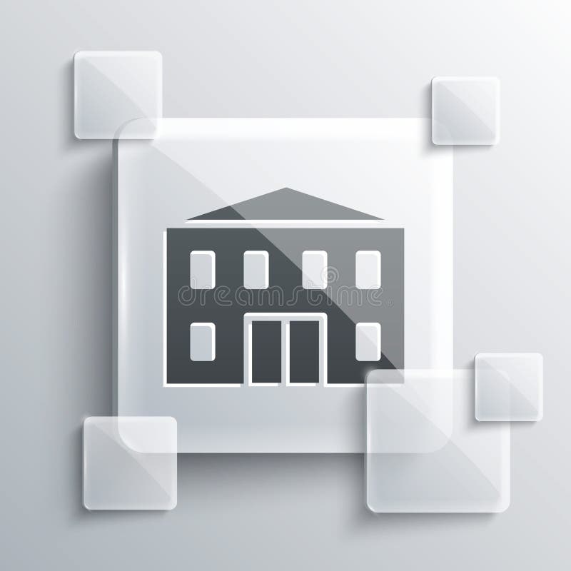 Grey School Building Icon Isolated on Grey Background. Square Glass ...
