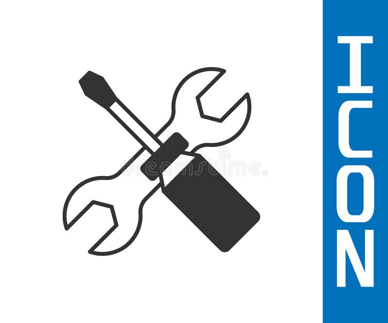 Grey Screwdriver and Wrench Spanner Tools Icon Isolated on White ...