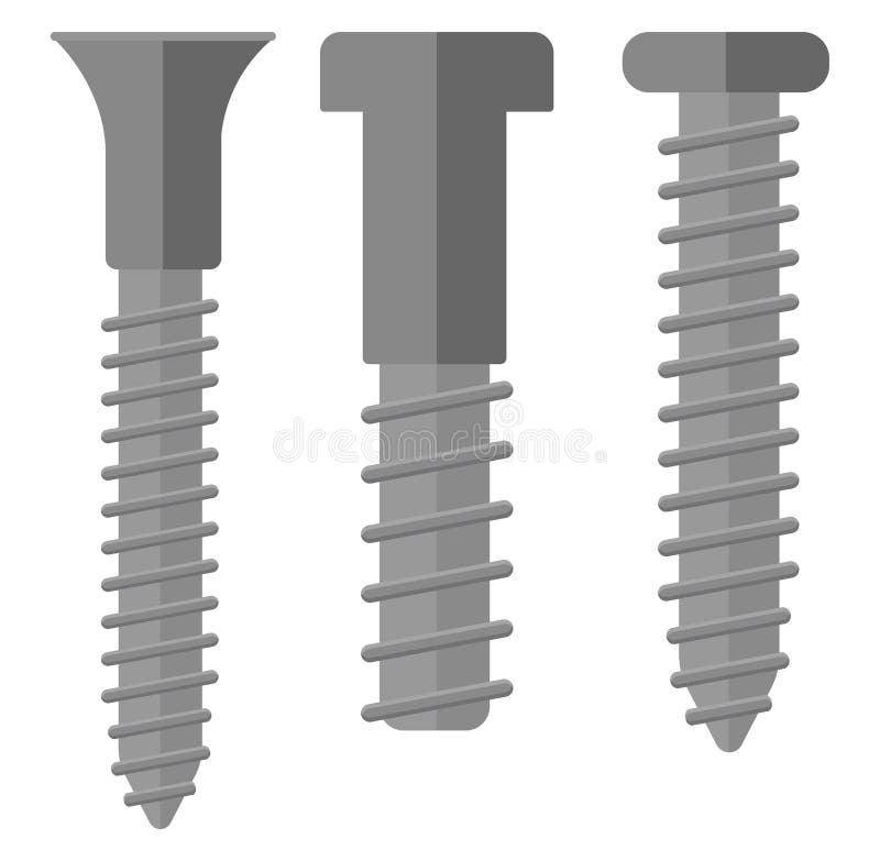Grey screws, icon stock vector. Illustration of white - 261377957