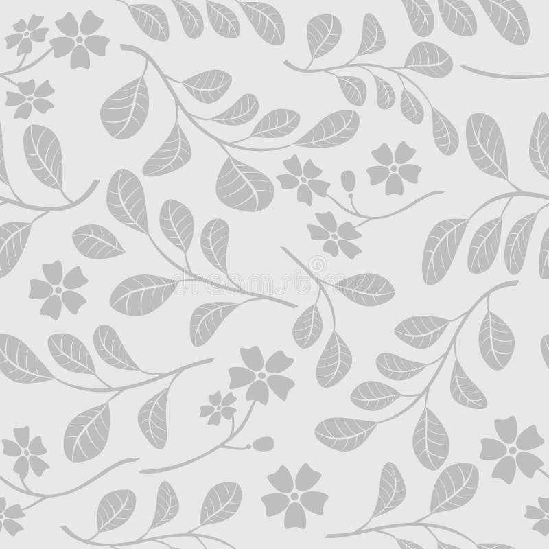 Grey Seamless Pattern with Floral Branches - Vector Decorative ...