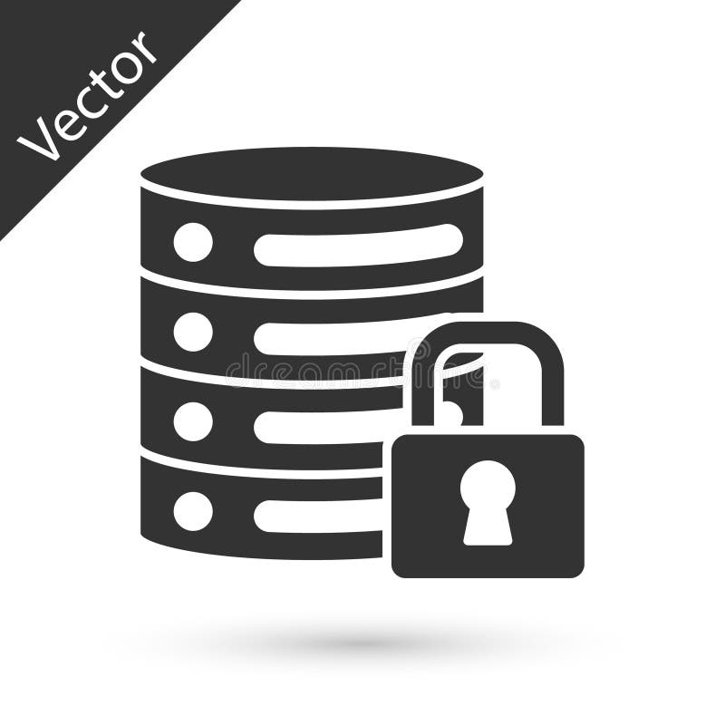 Grey Server Security with Closed Padlock Icon Isolated on White ...