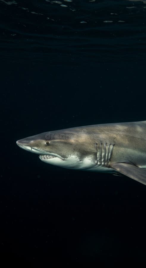Grey Shark Underwater in Dark Ocean Stock Illustration - Illustration ...