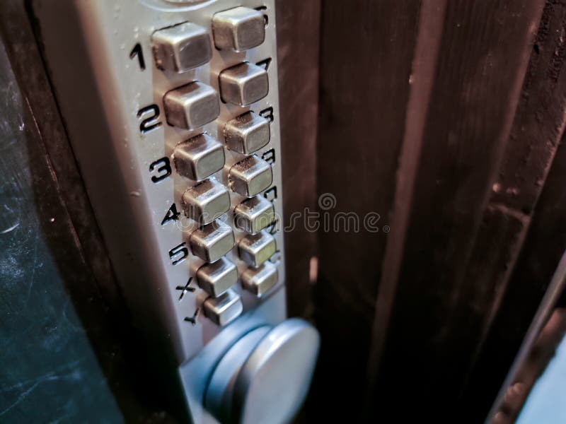 Grey Silver Number Keypads Security Door Locker on Black Door Stock ...