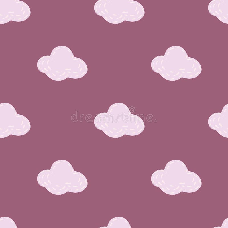 Grey Simple Clouds Elements Seamless Pattern. Purple Background Stock ...