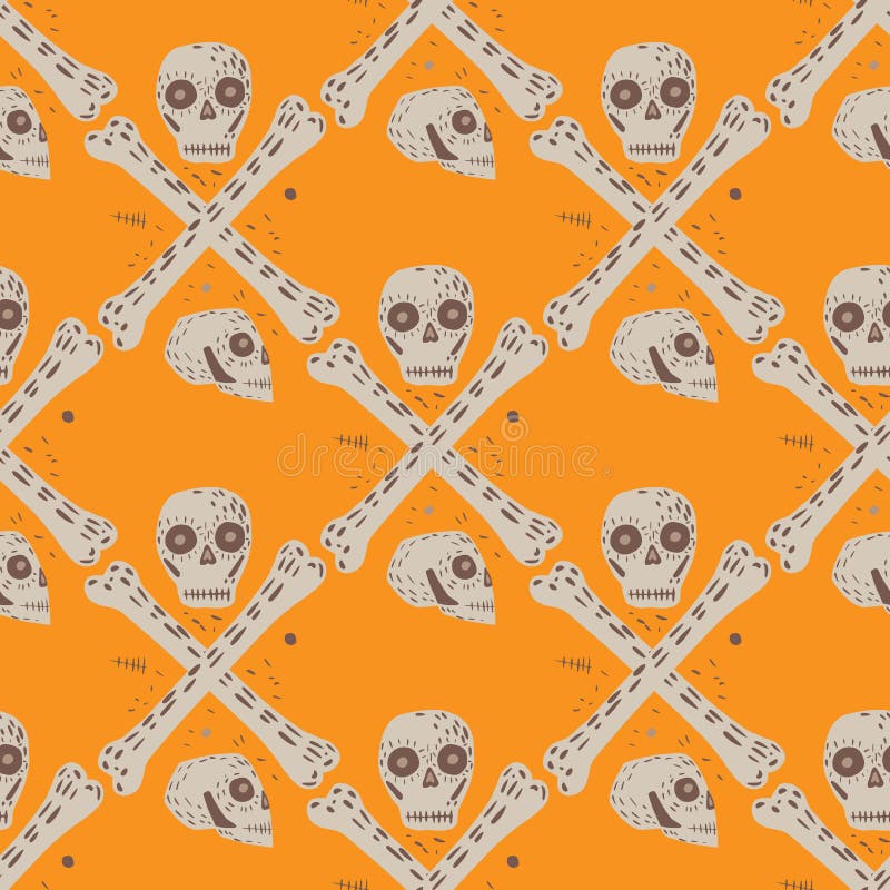 Grey Skulls and Bones Seamless Skeleton Pattern. Danger Symbol on Bight ...