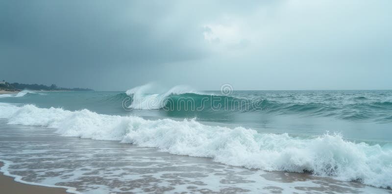 Grey Sky, Foamy Waves Breaking, Coastal Scene, Visual, Atmospheric ...