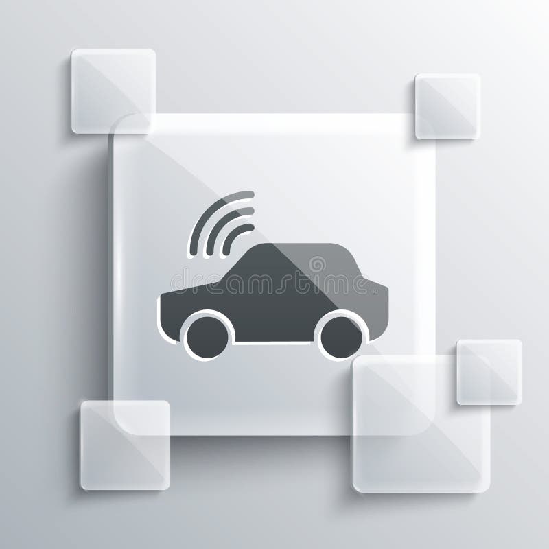 Grey Smart Car System with Wireless Connection Icon Isolated on Grey ...