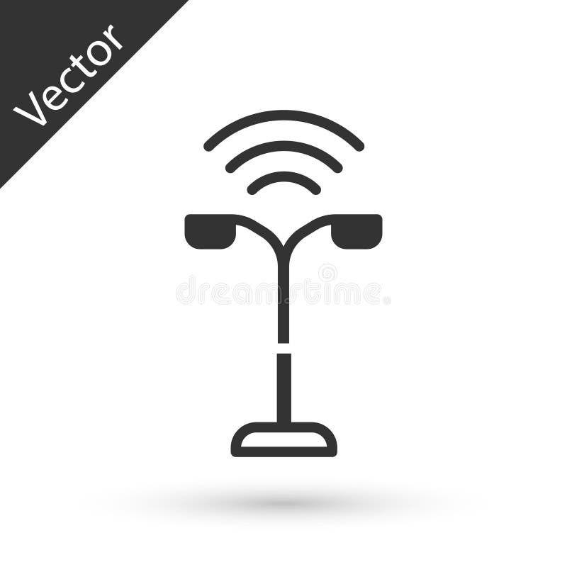 Grey Smart Street Light System Icon Isolated on White Background ...
