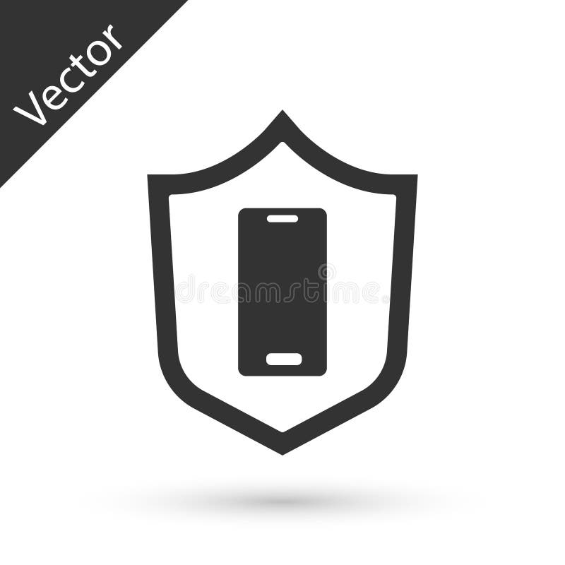 Grey Smartphone, Mobile Phone with Security Shield Icon Isolated on ...