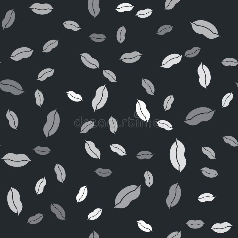 Grey Smiling Lips Icon Isolated Seamless Pattern on Black Background ...