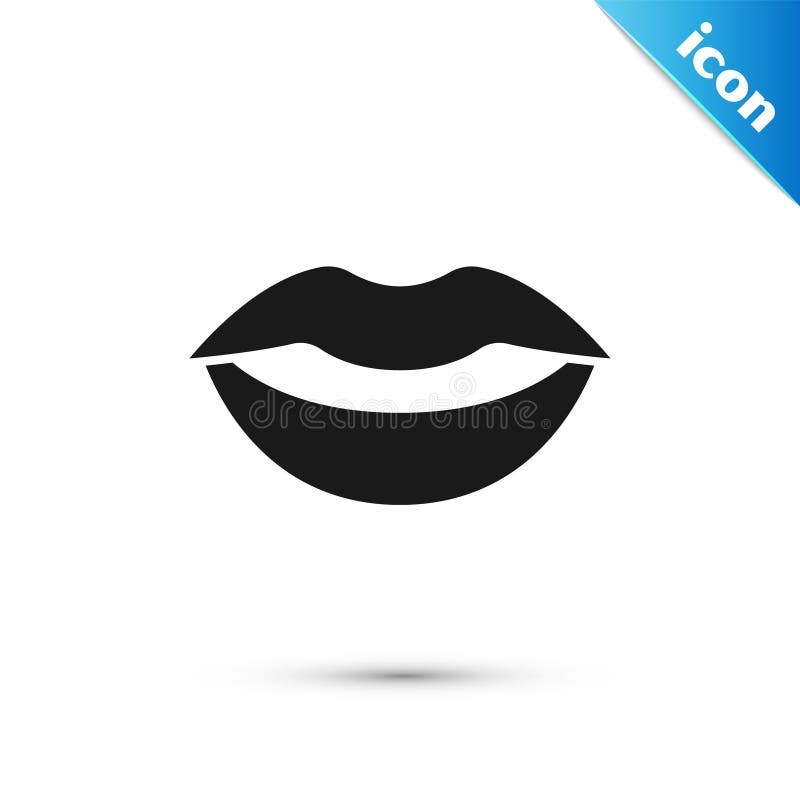 Grey Smiling Lips Icon Isolated Seamless Pattern on Black Background ...
