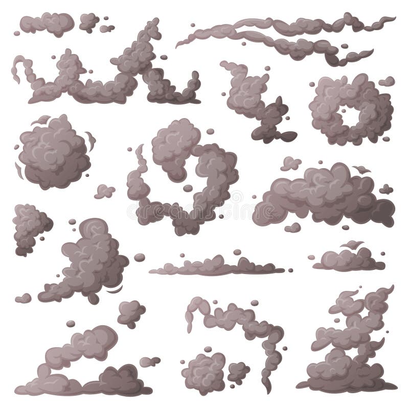 Grey Smoke Cloud and Dust Explosion Puff Vector Set Stock Vector ...