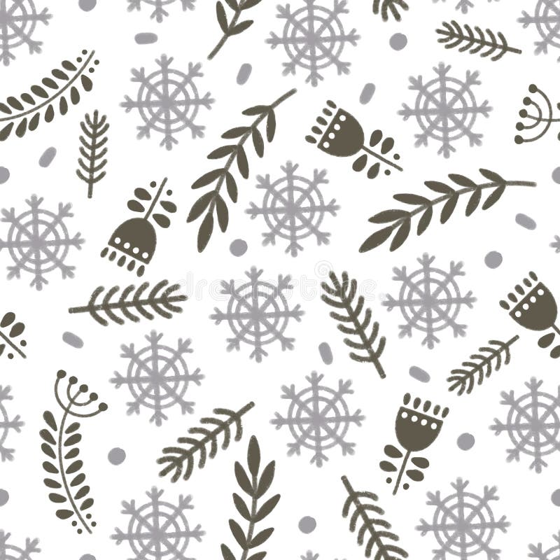 Grey Snowflakes and Rustic Elements Scandinavian Seamless Pattern Stock ...