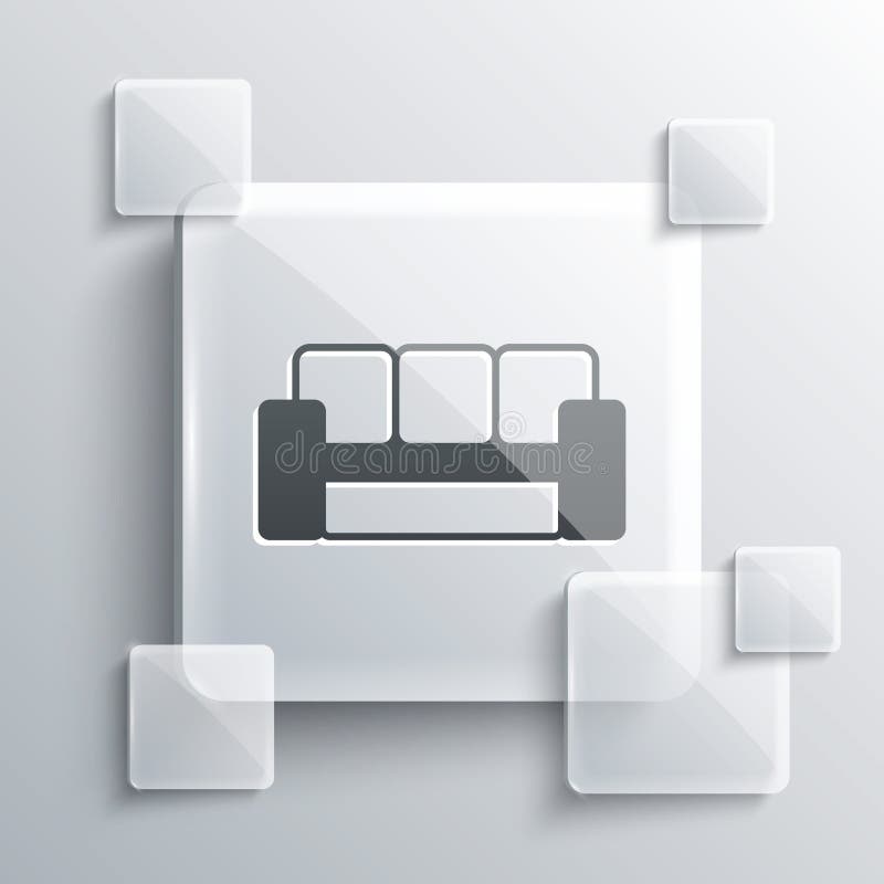 Grey Sofa Icon Isolated on Grey Background. Square Glass Panels Stock ...