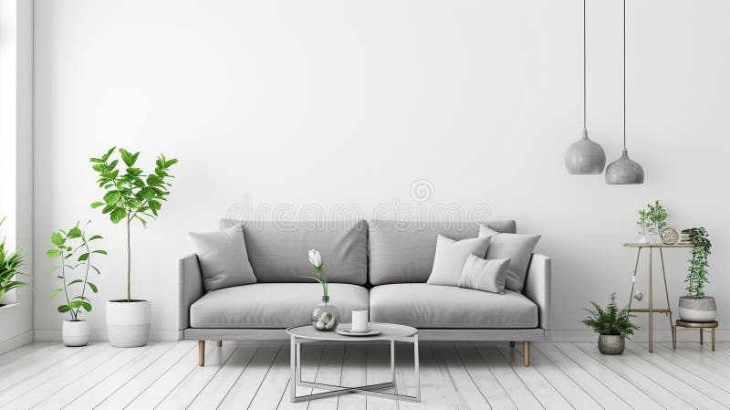 Grey Sofa in Simple Living Room Interior. Generative Ai Stock ...