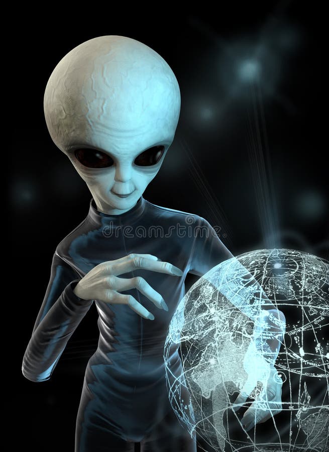 A Grey Space Alien in a Black Suit. Stock Illustration - Illustration ...